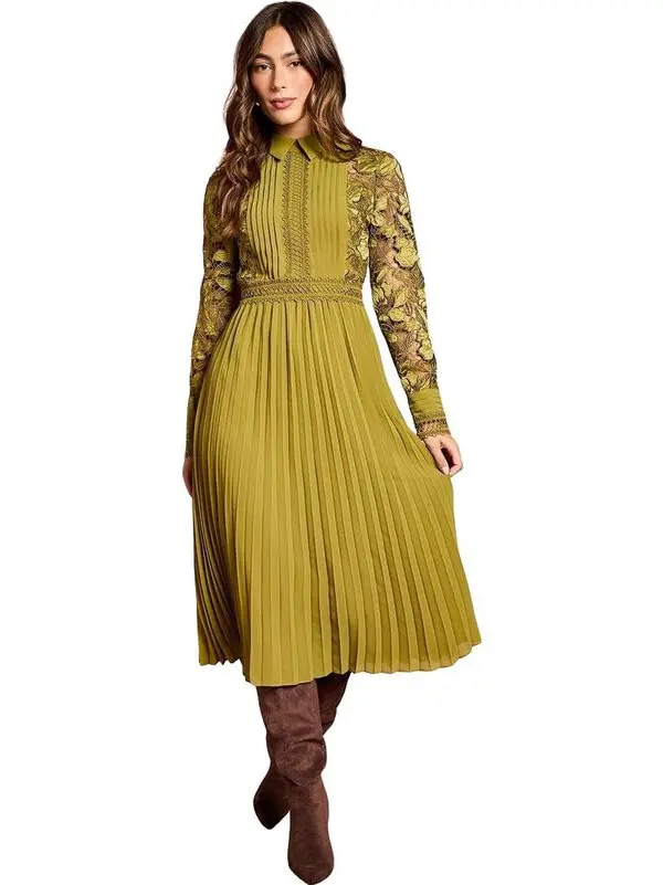 Coast Long Sleeve Midi Shirt Dress - Olive