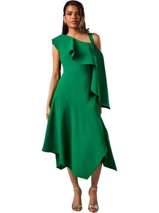 Coast Petite Asymmetrical Ruffled Midi Dress - Emerald