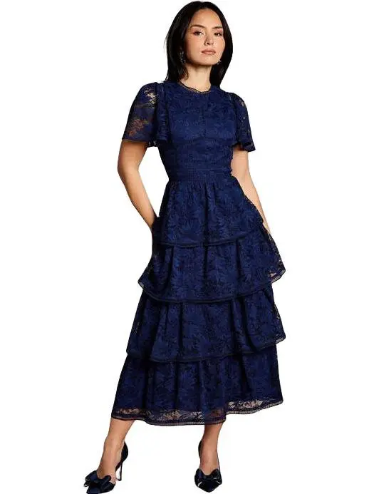 Coast Petite Tiered Lace Dress - Navy