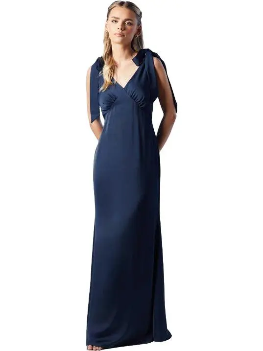 Coast Petite Satin Back Maxi Bridesmaid Dress - Navy