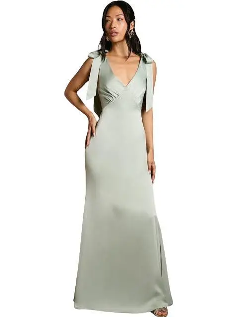 Coast Petite Satin Back Maxi Bridesmaid Dress - Sage