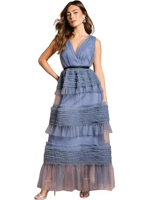 Coast Sleeveless Mesh Tiered Maxi Dress - Blue