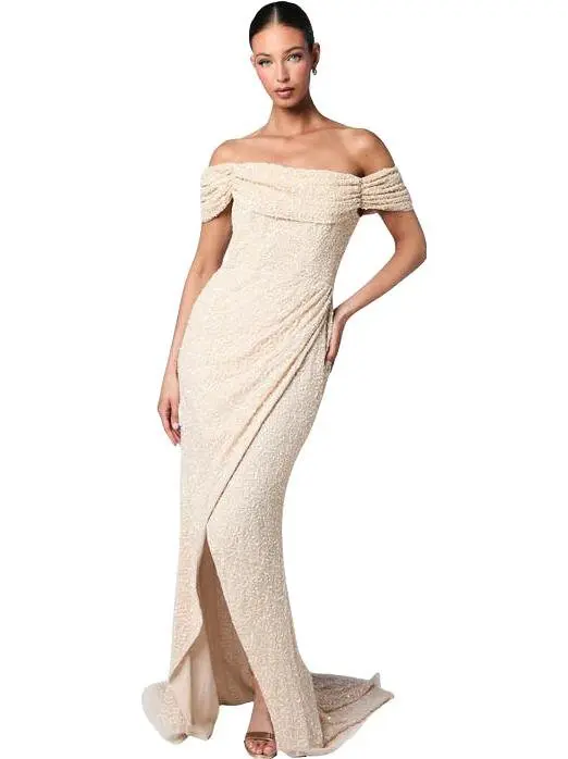 Coast Sequin Bardot Maxi Dress - Champagne