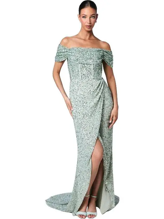 Coast Sequin Bardot Maxi Dress - Sage