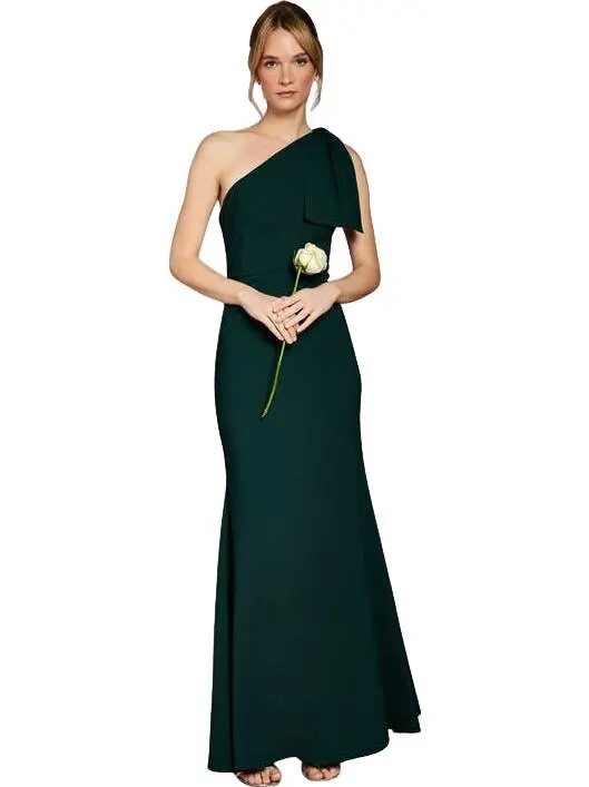 Coast One Shoulder Maxi Dress With Bow Detail - Emerald