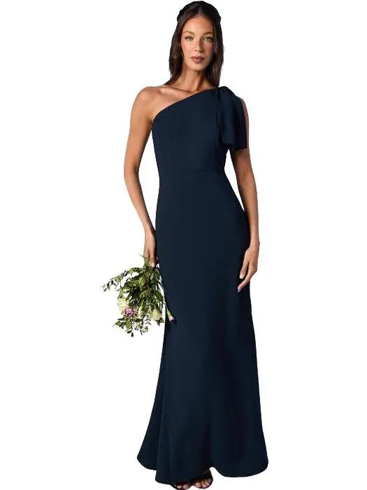 Coast One Shoulder Maxi Dress With Bow Detail - Navy