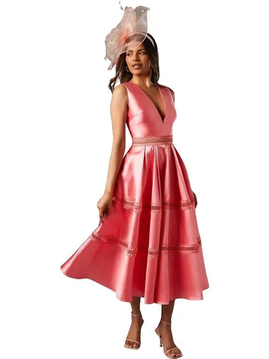 Coast Petite Plunge Neck Twill Midi Dress - Pink