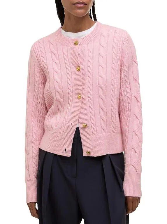 Barbour Elina Cable Stitch Wool & Cashmere Cardigan - Cherry Blossom