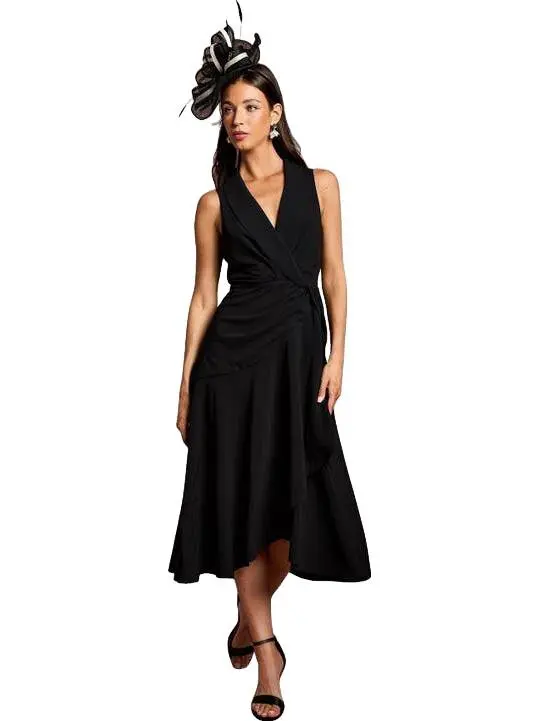 Coast Shawl Collar Ruffle Hem Midi Dress - Black