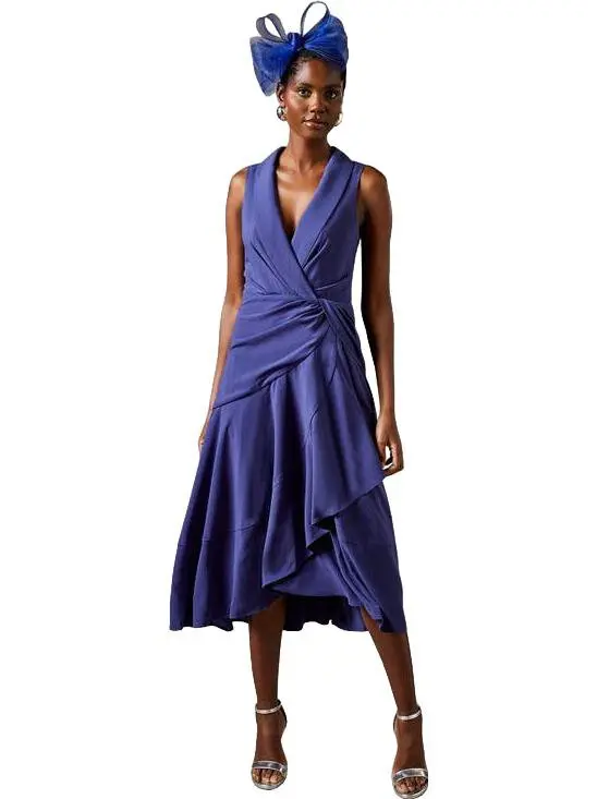 Coast Shawl Collar Ruffle Hem Midi Dress - Blue