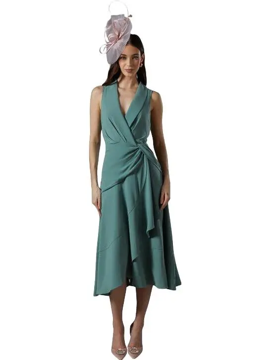 Coast Shawl Collar Ruffle Hem Midi Dress - Sage