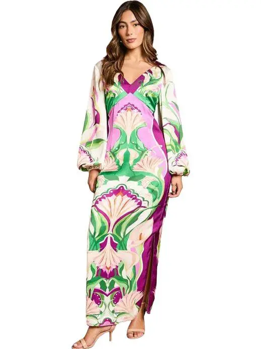 Coast Long Sleeve Placement Print Midi Dress - Multi