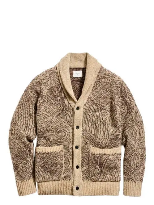 Billy Reid Flow Merino Wool Blend Jacquard Cardigan - Brown Stone Multi