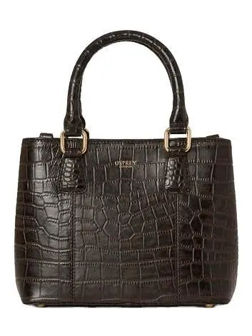 OSPREY LONDON Mini Adaline Croc Embossed Leather Grab Bag - Chocolate