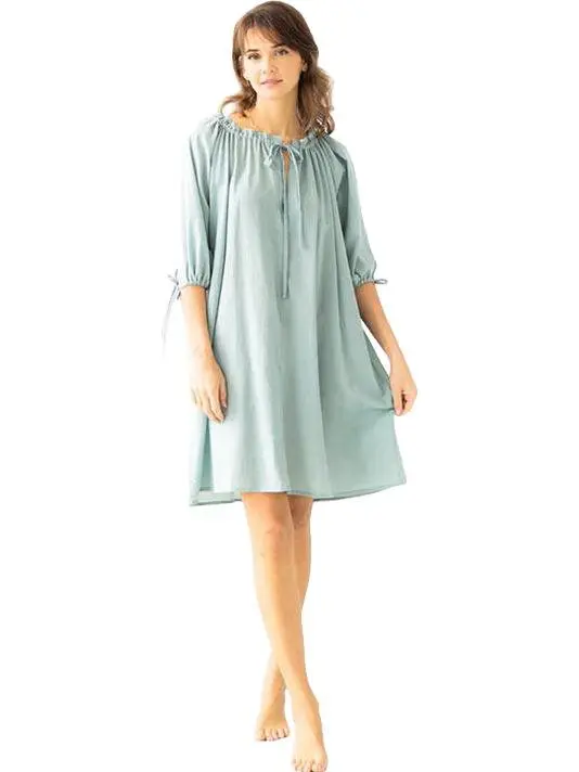 SALUA Antoinette Off-the-shoulder Cotton Tunic - Sage