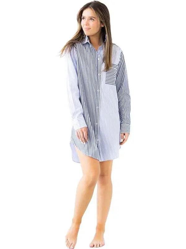 SALUA Striped Cotton Resort Shirt - Light Blue-navy