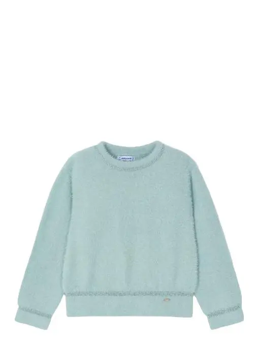 MAYORAL Fuzzy Knit Sweater With Ribbed Trim - Green