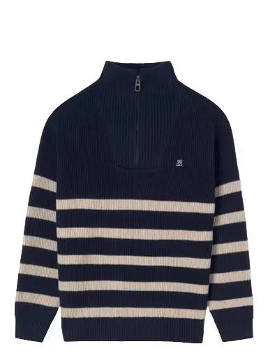 MAYORAL Striped Zip-neck Sweater - Navy