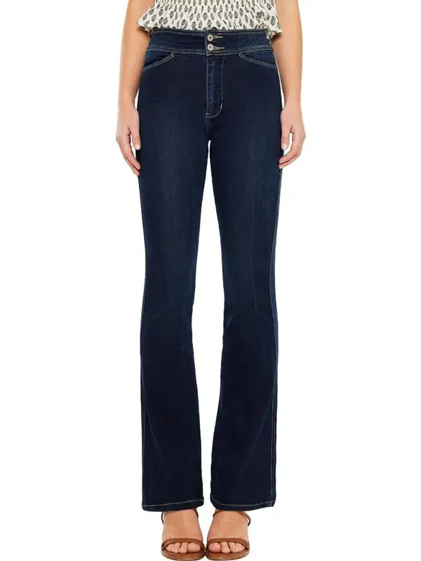 KANCAN High-rise Bootcut Jeans With Button Detail - Dark Blue