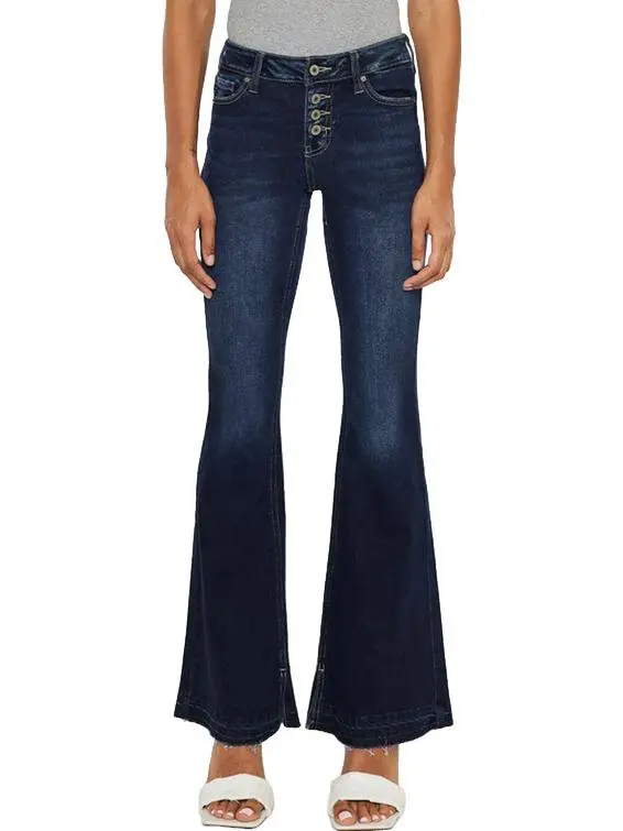 KANCAN Mid-rise Flare Jeans - Dark Wash