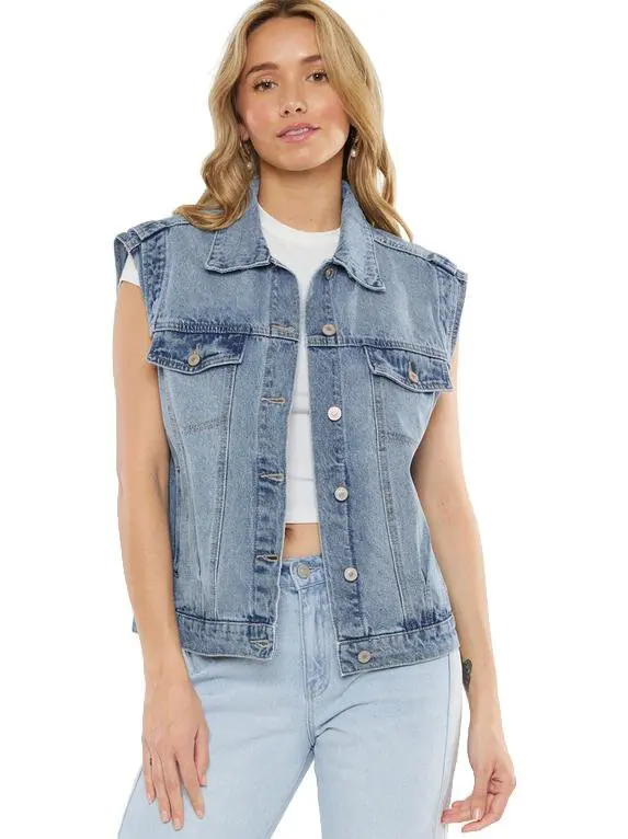 KANCAN Joey Oversized Denim Vest - Medium Wash
