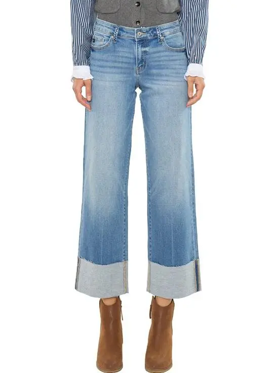 KANCAN Kenny Mid-rise Cropped Wide-leg Jeans - Medium Wash