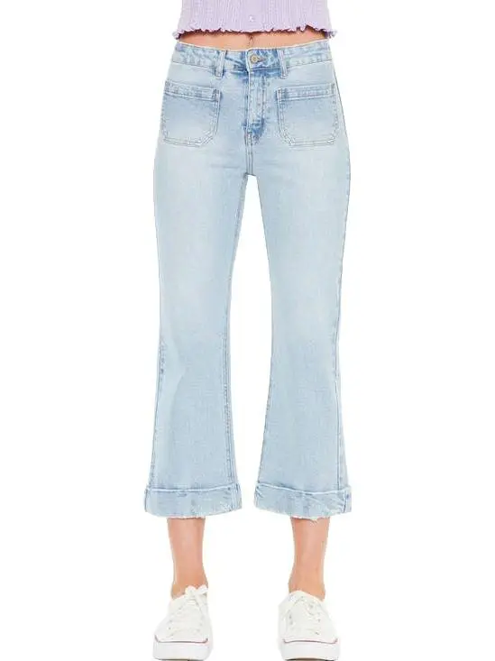 KANCAN Angelina High Rise Cropped Flare Jeans - Light Wash