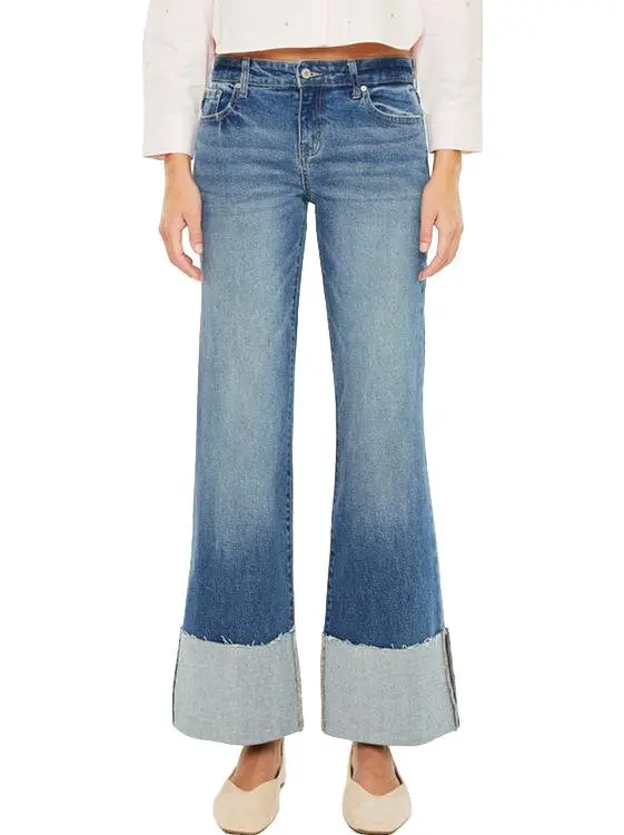 KANCAN Sierra Mid Rise Wide Leg Jeans - Dark Wash