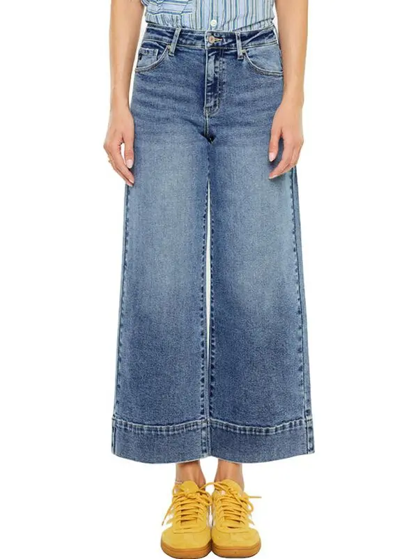 KANCAN High Rise Crop Wide Leg Jeans - Dark Wash