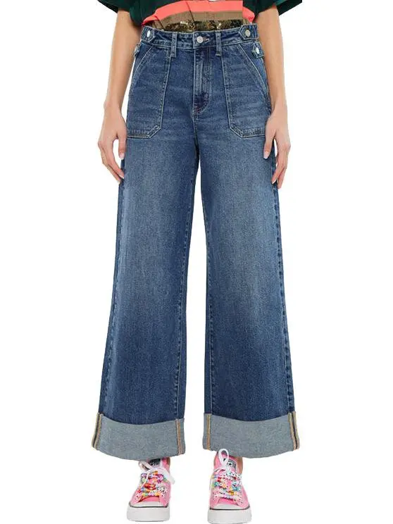 KANCAN Haylee Ultra High Rise Wide Leg Trousers Jeans - Dark Wash