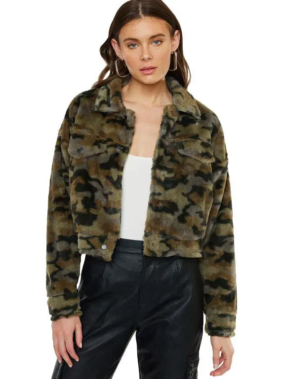 KANCAN Jax Camo Faux Fur Jacket - Camouflage