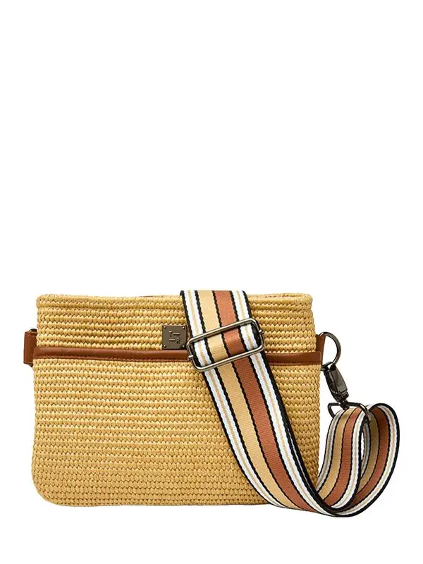 THINK ROYLN Raffia Crossbody Bag - Dune Raffia W/saddle Trim