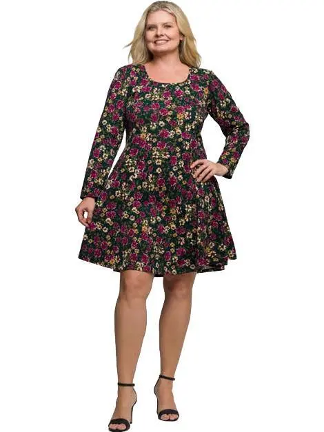24SEVEN COMFORT APPAREL Floral Print Fit And Flare Mini Dress - Pink Multi