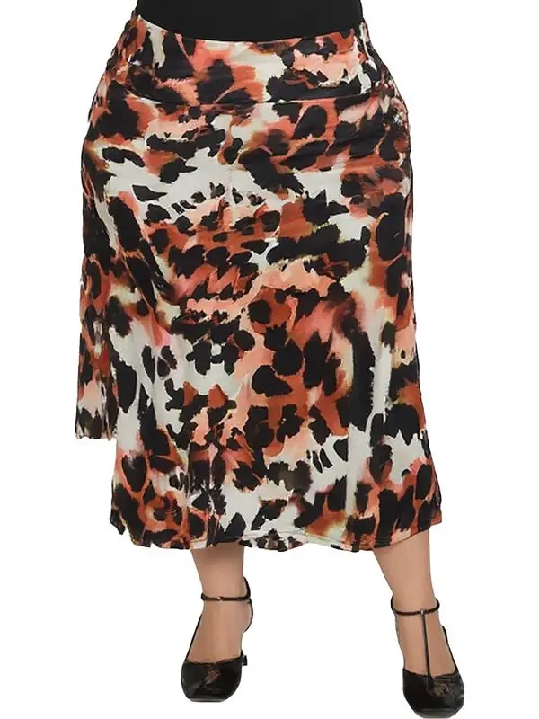 24SEVEN COMFORT APPAREL Animal Print Elastic Waist Maxi Skirt - Brown Multi