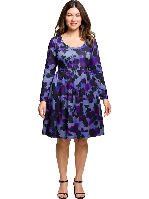 24SEVEN COMFORT APPAREL Printed Empire Waist Dress - Purple Multi