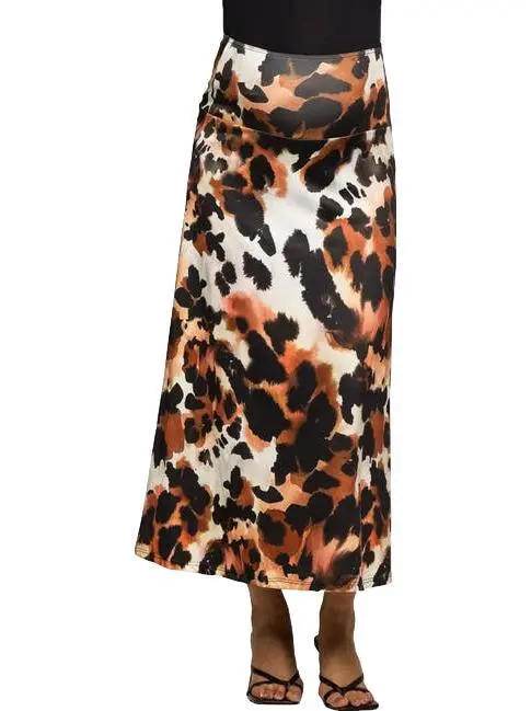 24SEVEN COMFORT APPAREL Animal Print Elastic Waist Maxi Skirt - Brown Multi