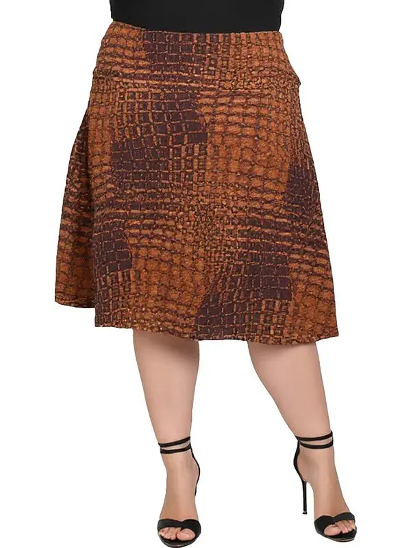 24SEVEN COMFORT APPAREL Geometric Print A-line Skirt - Brown Multi