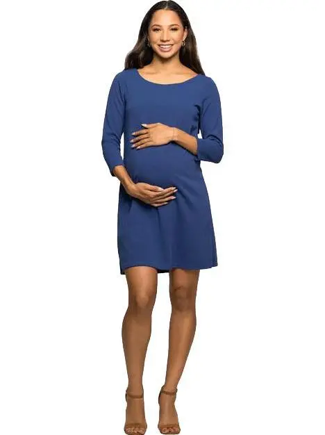 24SEVEN COMFORT APPAREL A-line Knee Length Maternity Dress - Denim