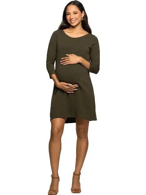 24SEVEN COMFORT APPAREL A-line Knee Length Maternity Dress - Olive
