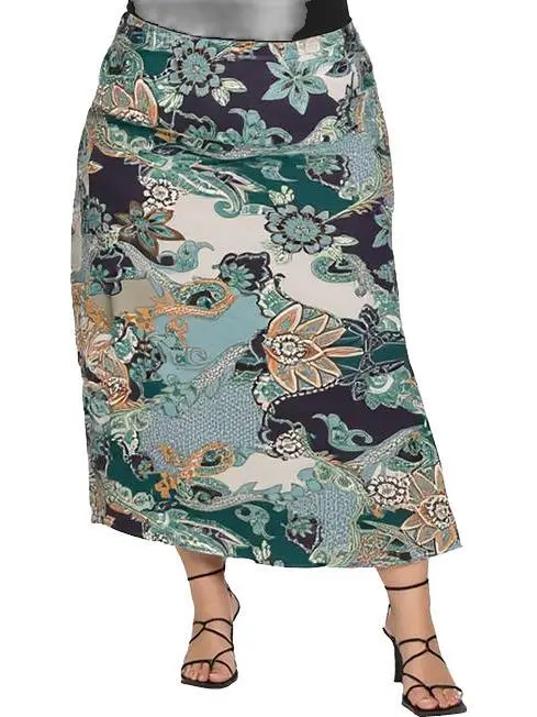 24SEVEN COMFORT APPAREL Paisley Print Maxi Skirt - Green Multi