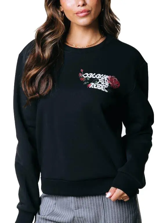 COLOURFUL REBEL Flower Logo Relaxed Sweatshirt - Black