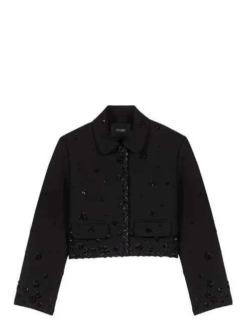 Maje Short Embroidered Jacket - Black