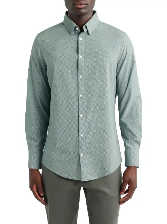 Mizzen+main Leeward No Tuck Trim Fit Performance Button-up Shirt - Olive Pressed Diamond