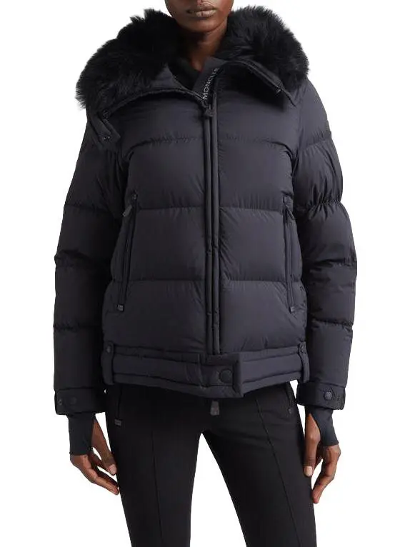 Moncler Arabbas Genuine Shearling Collar Down Jacket - Black
