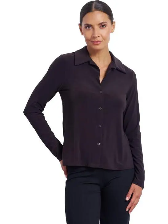 FRANNE GOLDE Luxe Stretch Jersey Button-up Shirt - Espresso