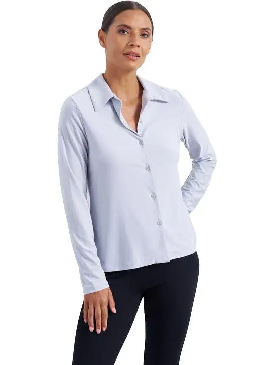 FRANNE GOLDE Luxe Stretch Jersey Button-up Shirt - Mist