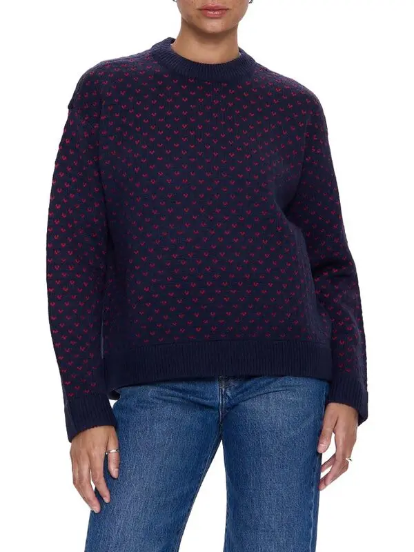 PISTOLA Hanna Heart Jacquard Crewneck Sweater - Navy Red Hearts