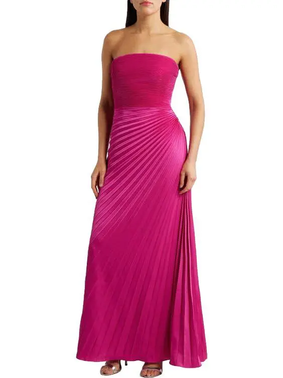 Dress The Population Kinley Accordion Pleat Strapless Gown - Bright Fuchsia