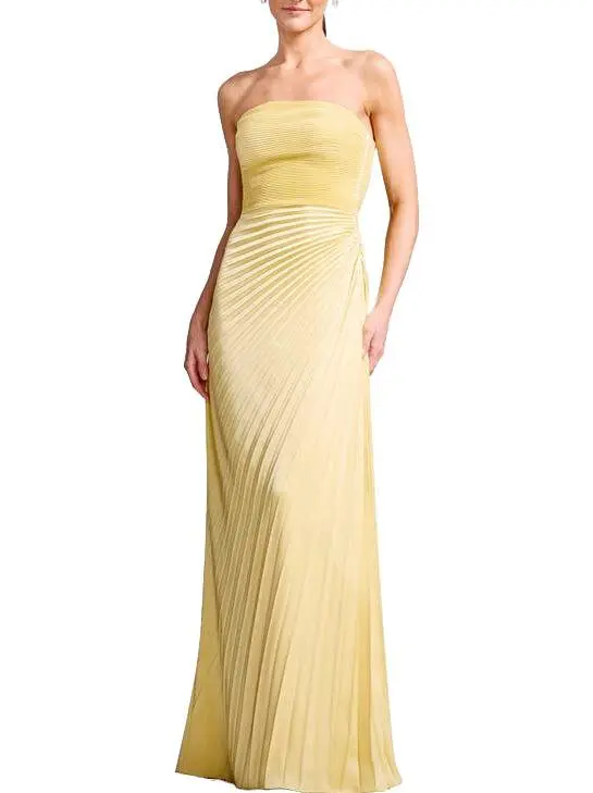 Dress The Population Kinley Accordion Pleat Strapless Gown - Butter Yellow