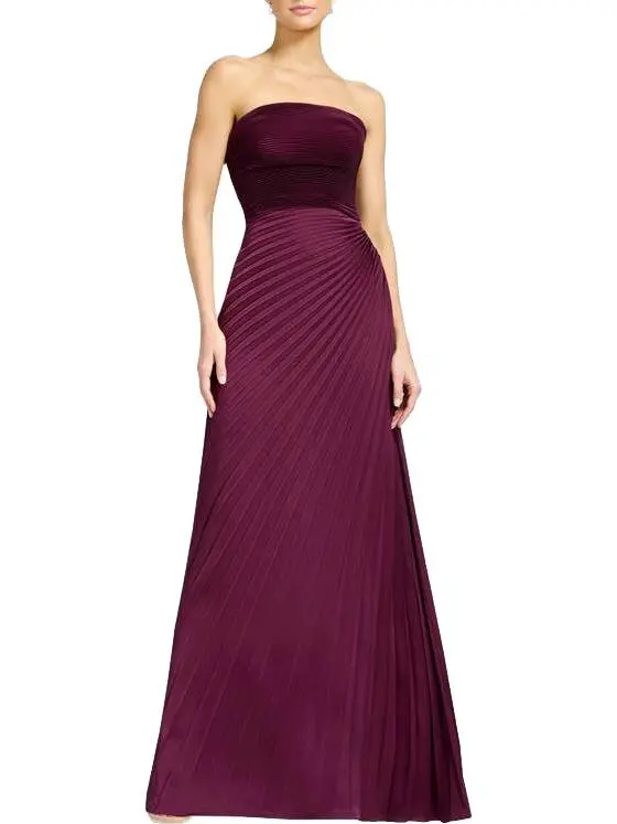 Dress The Population Kinley Accordion Pleat Strapless Gown - Dark Cherry